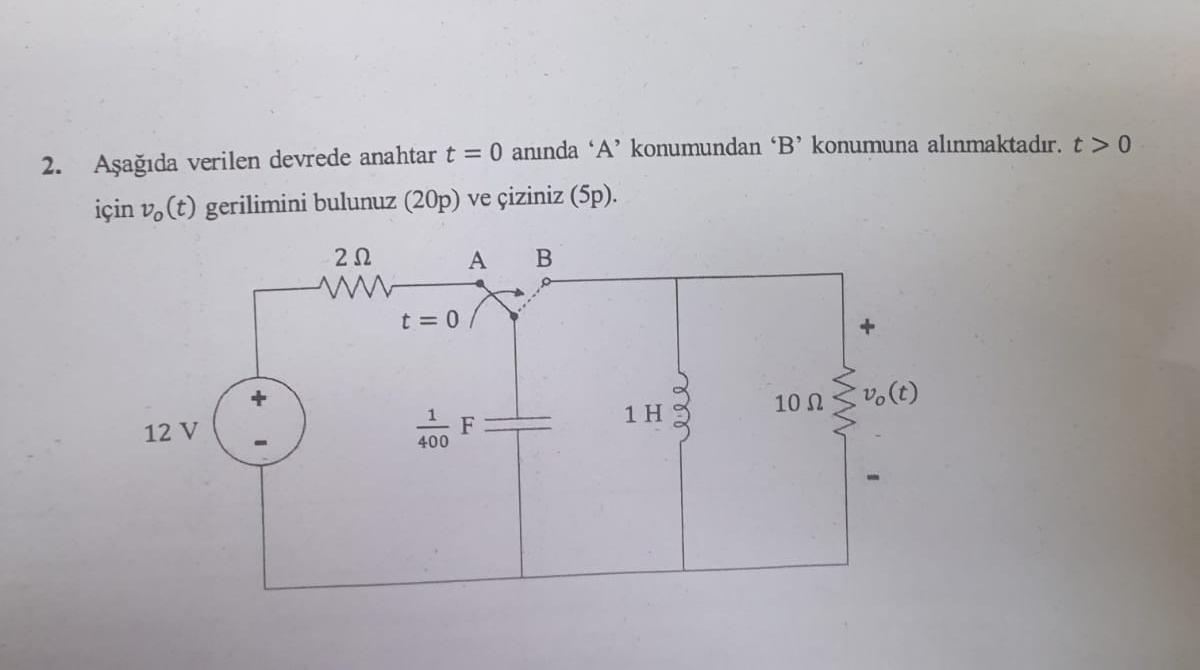 Solved Aşağıda verilen devrede anahtar t=0 ﻿anında ' A ' | Chegg.com