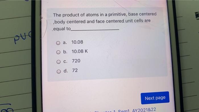 Solved a The product of atoms in a primitive, base centered | Chegg.com