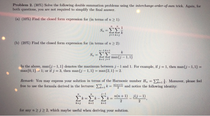Solved Problem 2. (30%) Solve the following double summation | Chegg.com