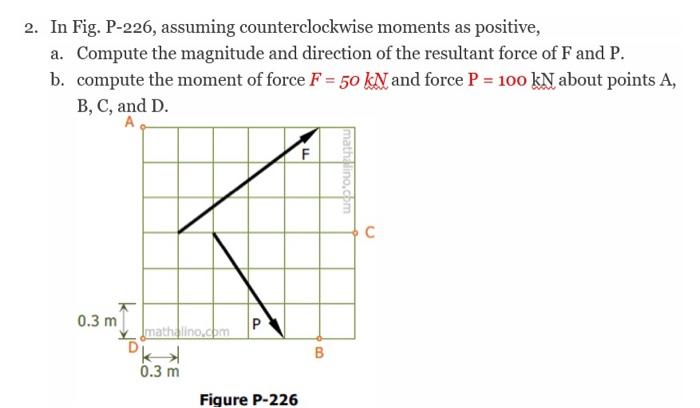 Solved 2. In Fig. P-226, assuming counterclockwise moments | Chegg.com