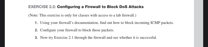 Solved EXERCISE 2.2: Configuring a Firewall to Block DoS | Chegg.com