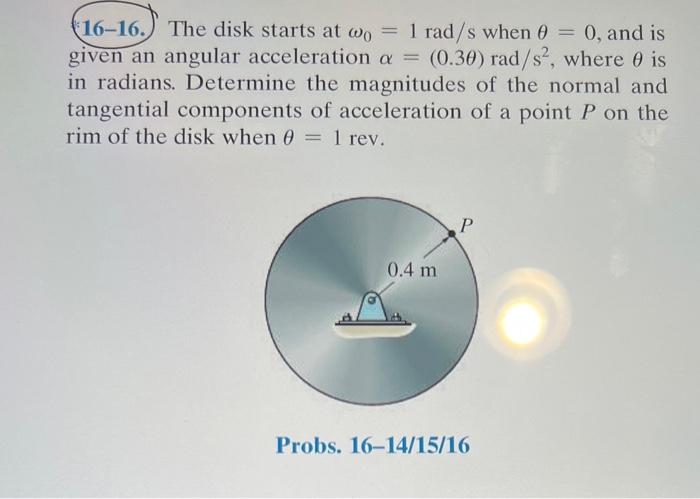 Solved 16-16. The disk starts at ω0=1rad/s when θ=0, and is | Chegg.com