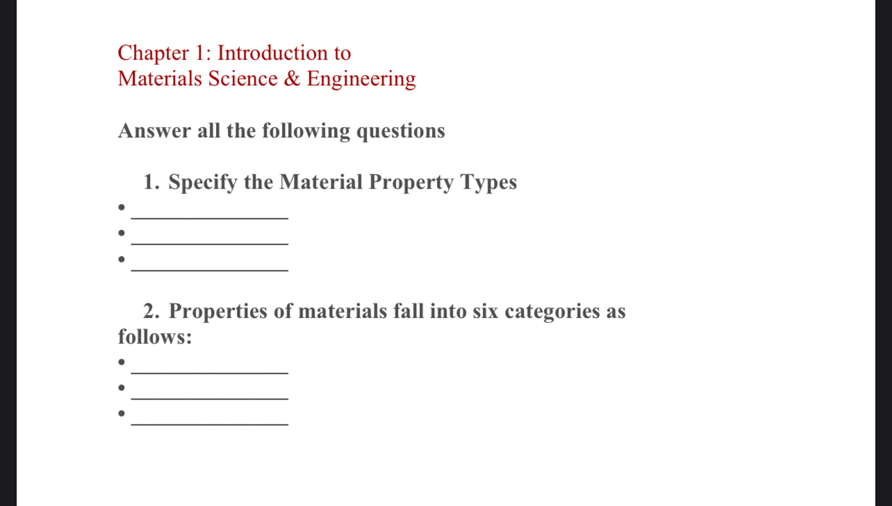 Solved Chapter 1: Introduction toMaterials Science & | Chegg.com