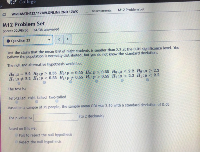Solved U College . Assessments M12 Problem Set WI20.MATH122. | Chegg.com