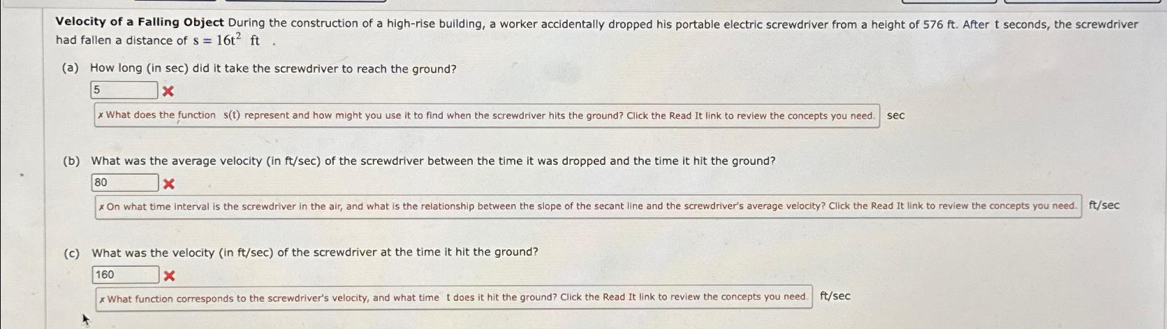 Solved Velocity of a Falling Object During the construction | Chegg.com