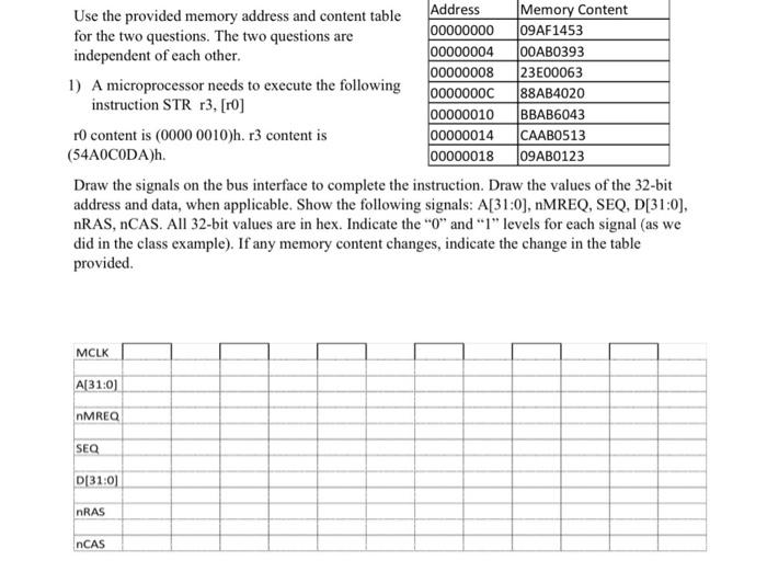 Draw The Signals On The Bus Interface To Complete The 