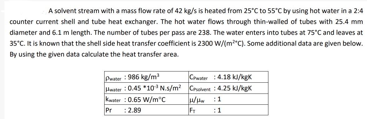 Solved A solvent stream with a mass flow rate of 42kgs ﻿is | Chegg.com