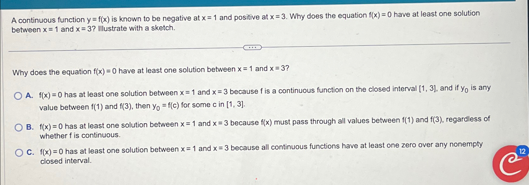 Solved A continuous function y=f(x) ﻿is known to be negative | Chegg.com