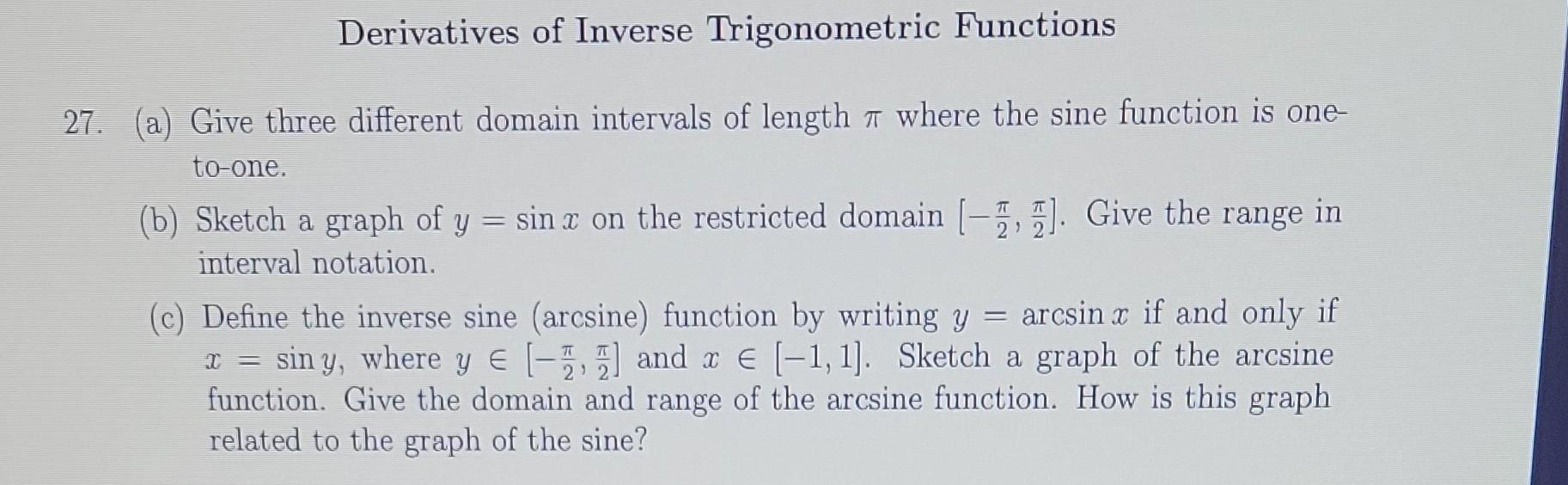 Solved Derivatives of Inverse Trigonometric Functions 27. | Chegg.com