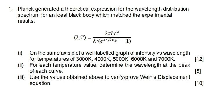 Solved 1. Planck generated a theoretical expression for the | Chegg.com