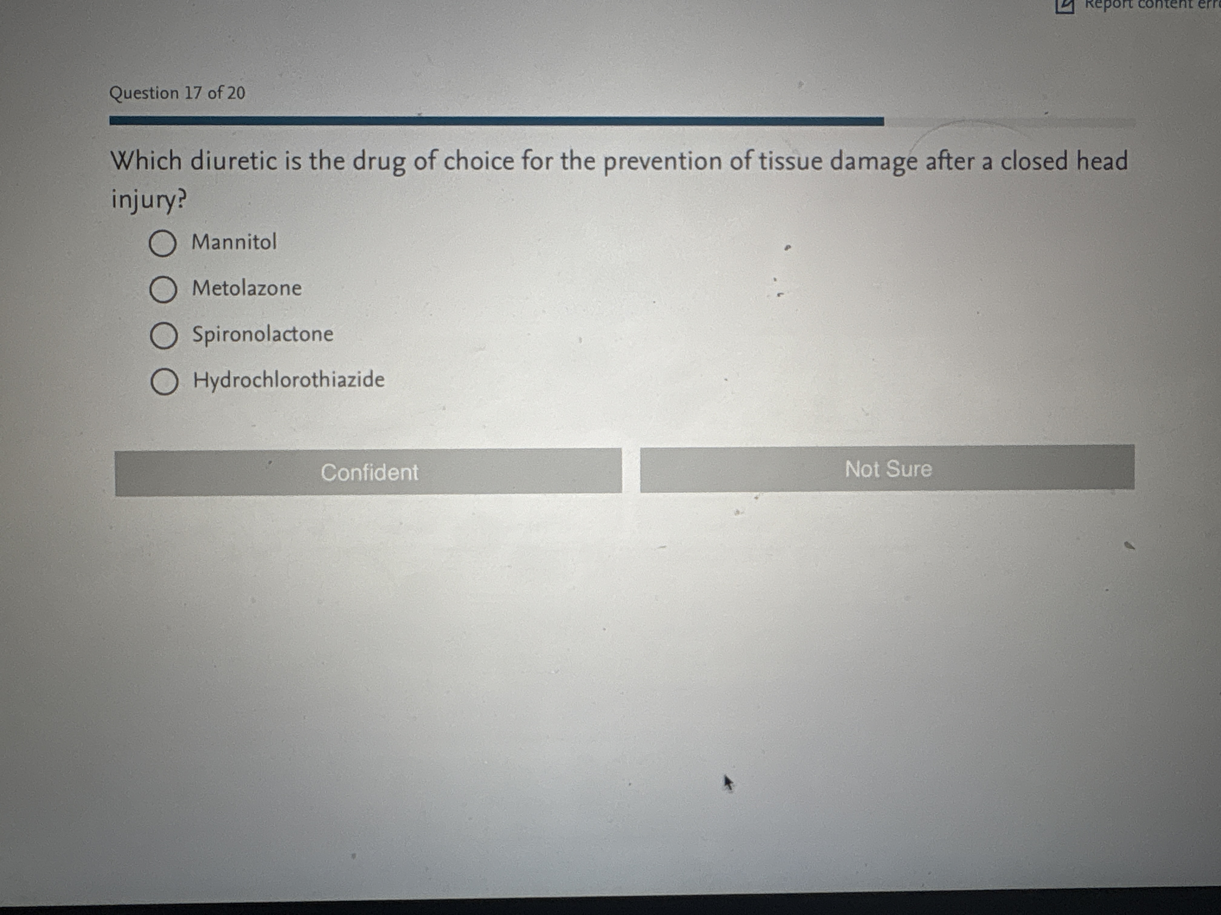 Solved Question 17 ﻿of 20Which diuretic is the drug of | Chegg.com