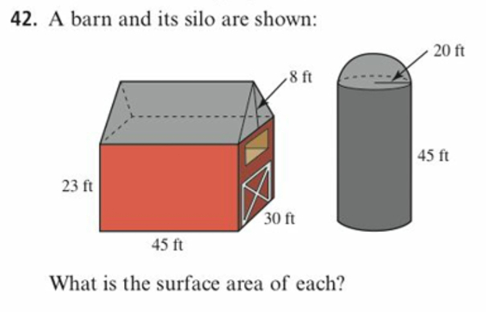 A barn and its silo are shown:What is the surface | Chegg.com