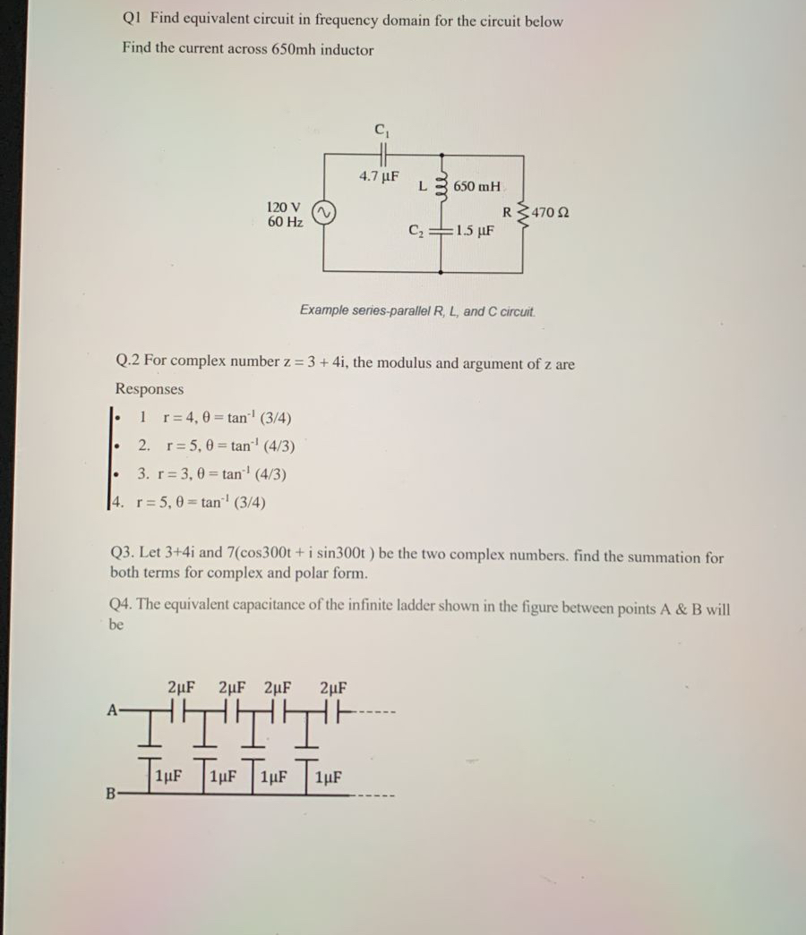 Solved Q1 ﻿Find equivalent circuit in frequency domain for | Chegg.com