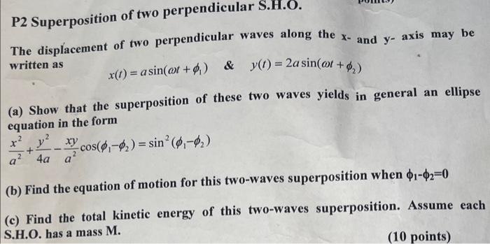 Solved P2 Superposition of two perpendicular S.H.O. The | Chegg.com
