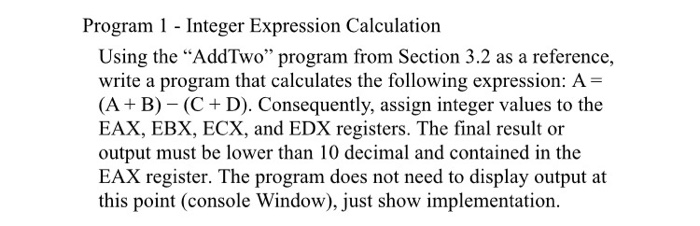 Solved Program 1 Integer Expression Calculation Using The 1952