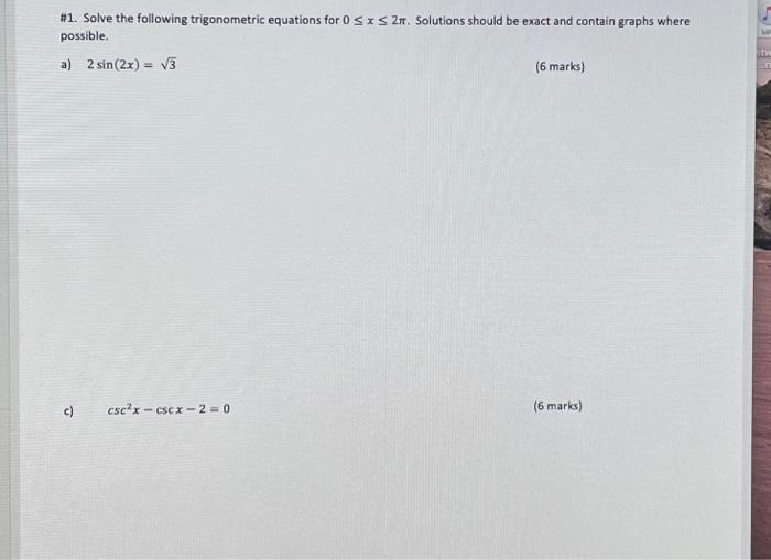 Solved 11. Solve the following trigonometric equations for | Chegg.com