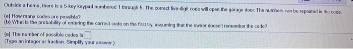 Solved Outside a home, there is a 5 key keypad numbered 1 | Chegg.com