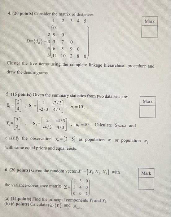 Solved 4. (20 points) Consider the matrix of distances | Chegg.com