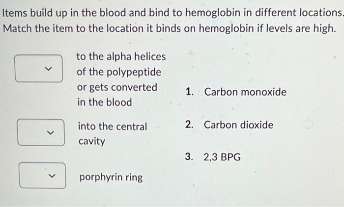 Solved Items build up in the blood and bind to hemoglobin in | Chegg.com