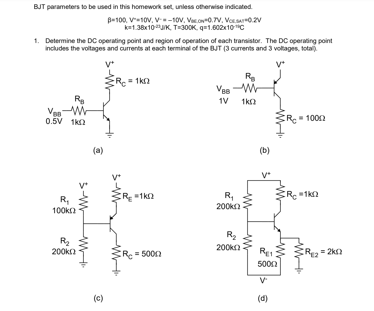Solved BJT parameters to be used in this homework set, | Chegg.com