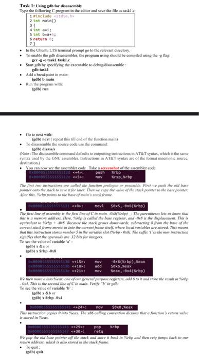 Solved Task I: Using sdb for disaasembly Type the following. | Chegg.com
