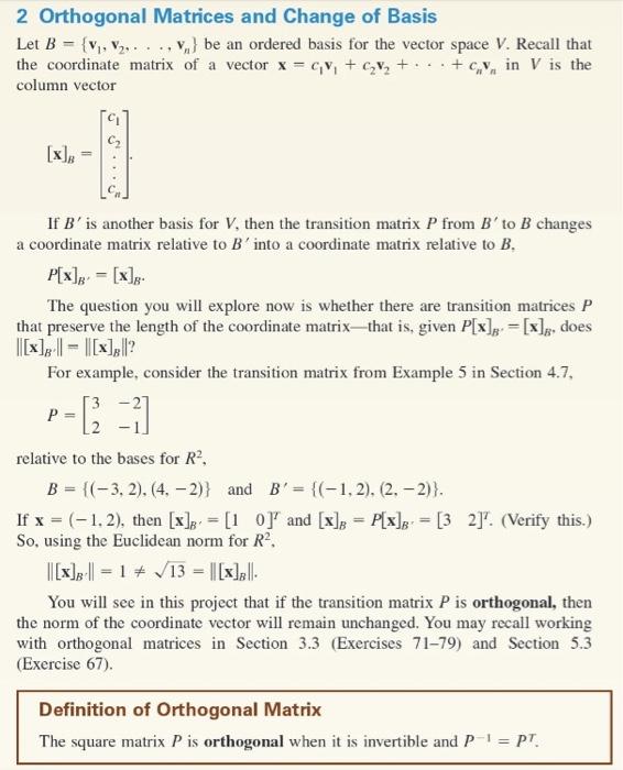 Solved 2 Orthogonal Matrices and Change of Basis Let B = {1, | Chegg.com
