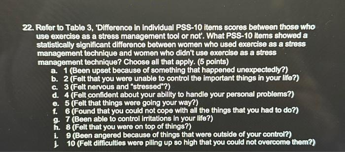 Solved Table 3. Difference in individual PSS-10 item scores | Chegg.com