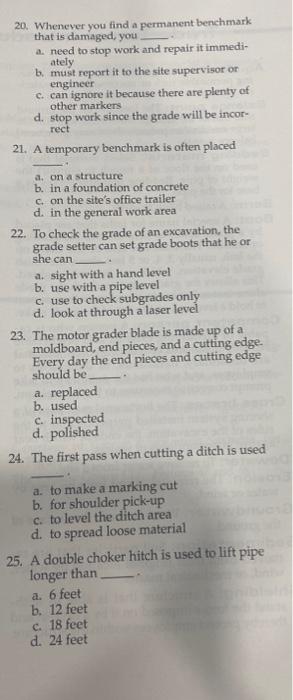 Solved 20. Whenever you find a permanent benchmark that is | Chegg.com