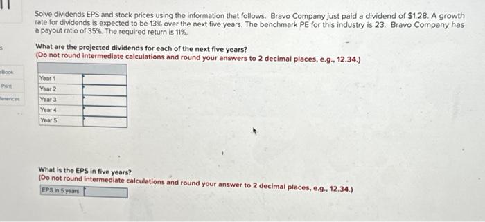 Solved Solve dividends EPS and stock prices using the | Chegg.com