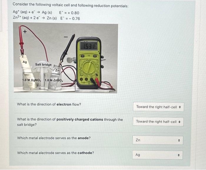 Solved Consider the following voltaic cell and following | Chegg.com