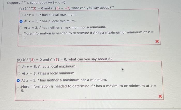 Solved Suppose f" is continuous on (-∞, ∞). (a) If f '(3) = | Chegg.com