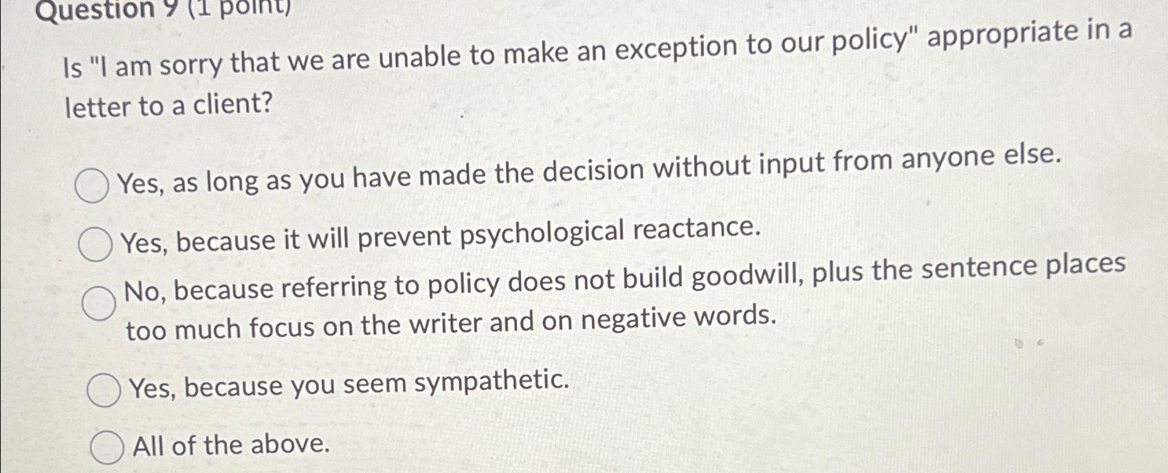 Solved Is "I am sorry that we are unable to make an | Chegg.com