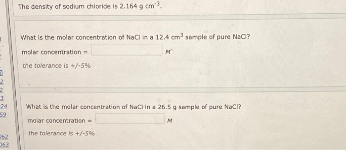 Solved The density of sodium chloride is 2.164 g cm 3. B | Chegg.com