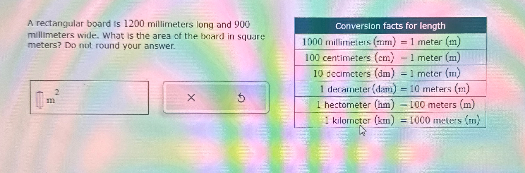 Solved A rectangular board is 1200 ﻿millimeters long and 900 | Chegg.com
