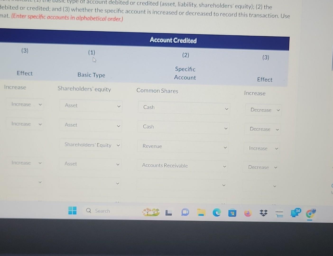 Solved account debited or credited (asset, liability, | Chegg.com