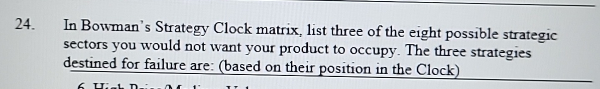 Solved In Bowman's Strategy Clock matrix, list three of the | Chegg.com