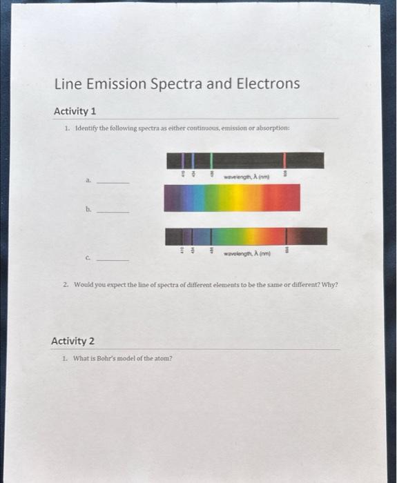 Solved Line Emission Spectra and Electrons Activity 1 1. | Chegg.com