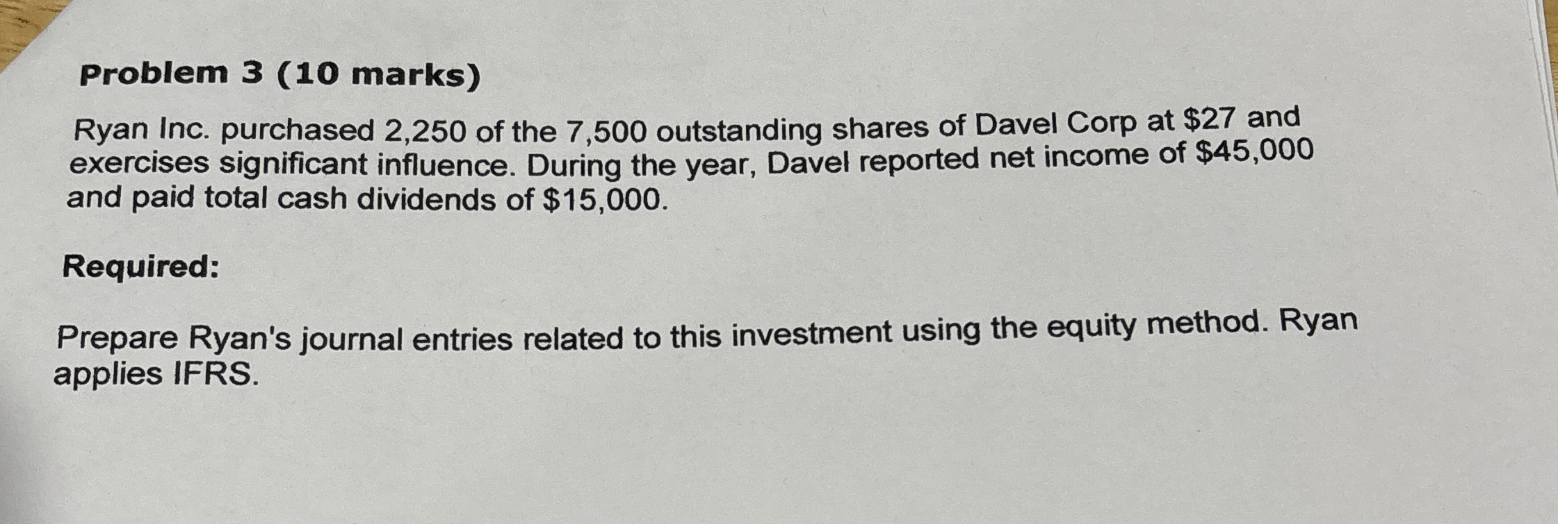 Solved Problem 3 ( 10 ﻿marks)Ryan Inc. purchased 2,250 ﻿of | Chegg.com