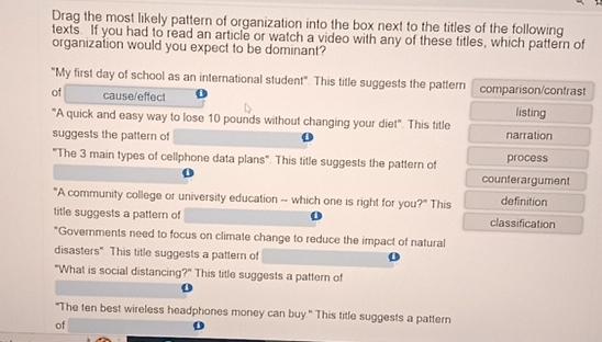 Solved Drag the most likely pattern of organization into the | Chegg.com