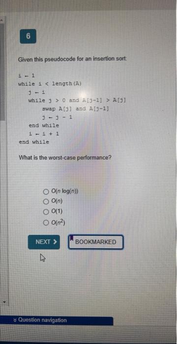 Solved Given This Pseudocode For An Insertion Sort 2−1