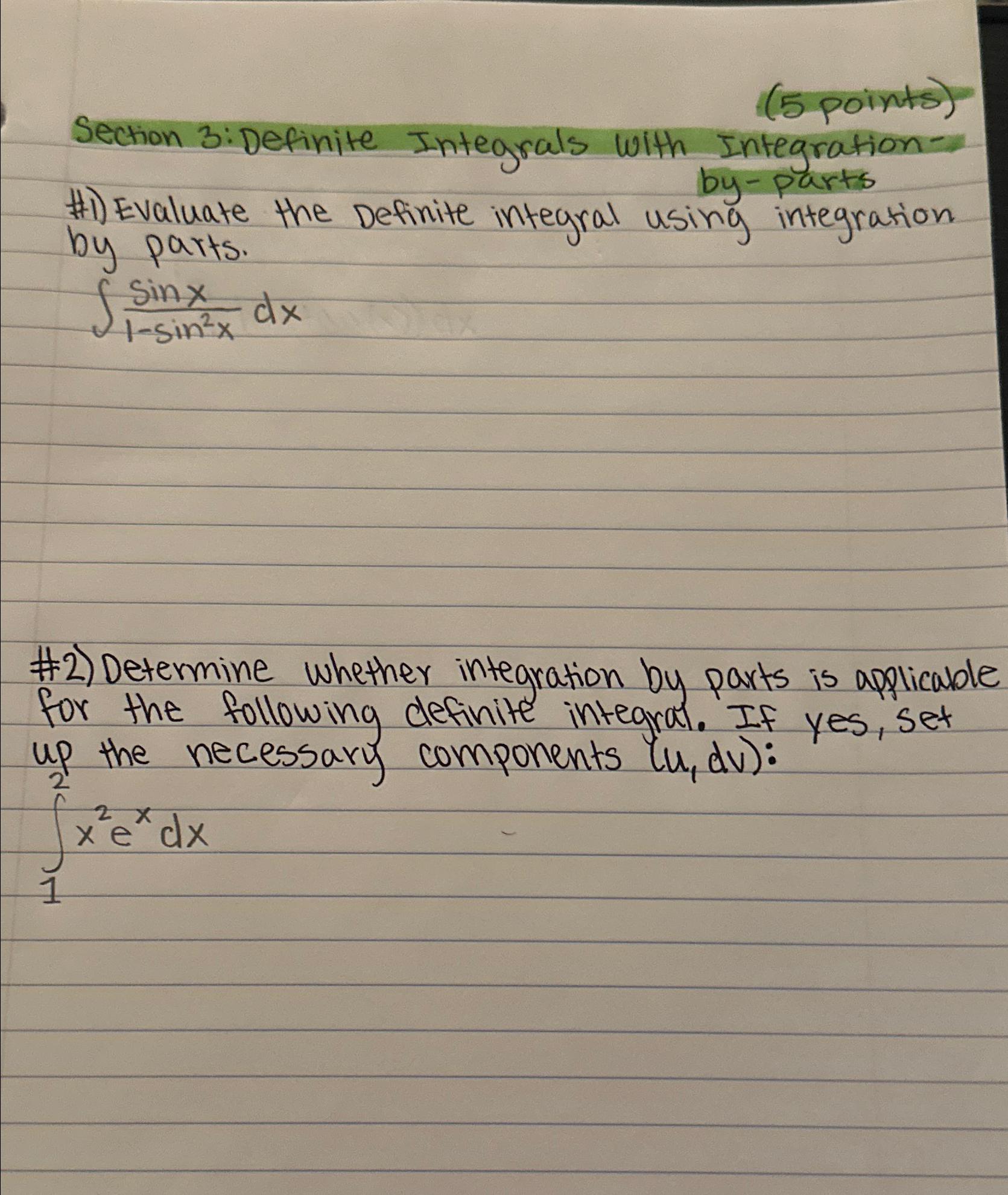 Solved Section 3: Definite Integrals with Integration | Chegg.com