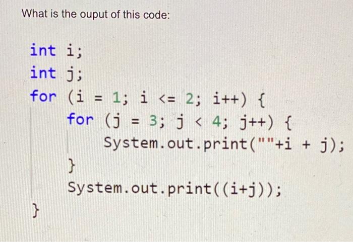 Solved What is the ouput of this code: int i; int i; for (i | Chegg.com