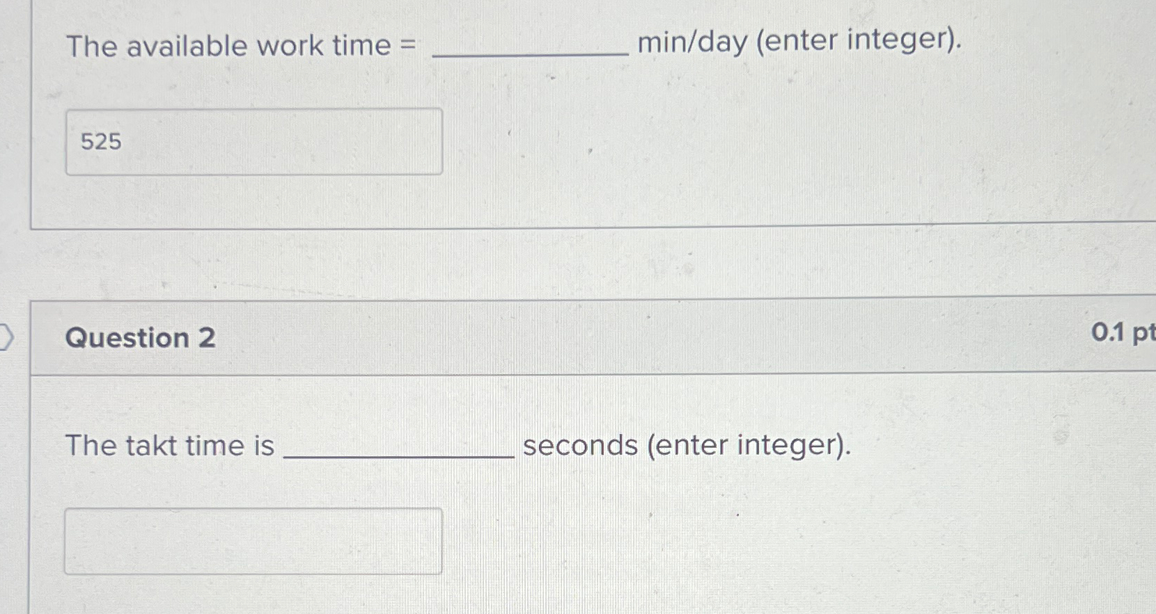 Solved The available work time = ﻿min/day (enter | Chegg.com