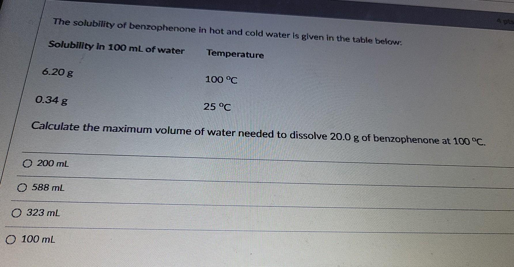 Solved The solubility of benzophenone in hot and cold water | Chegg.com