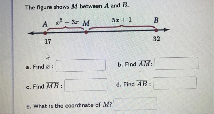 Solved The figure shows M between A and B. a. Find x : b. | Chegg.com