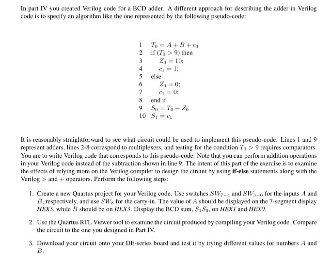 Solved In Part Iv You Created Verilog Code For A Bcd Adder 9921