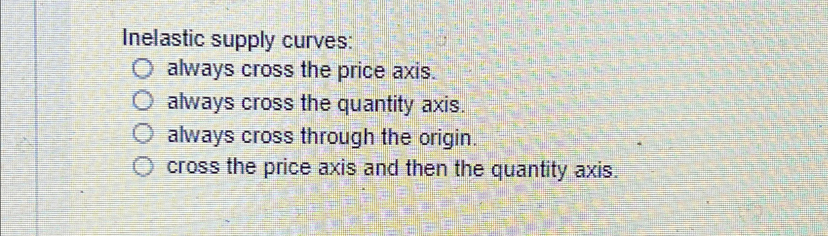 Solved Inelastic supply curves:always cross the price | Chegg.com