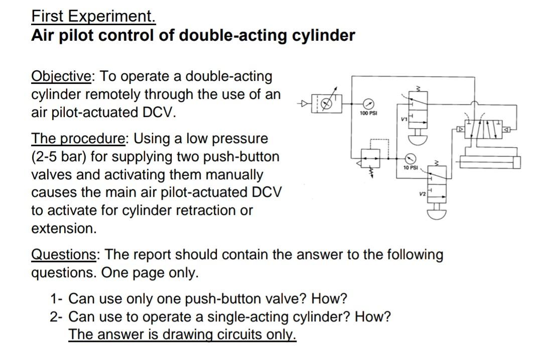Solved First Experiment. Air pilot control of double-acting | Chegg.com