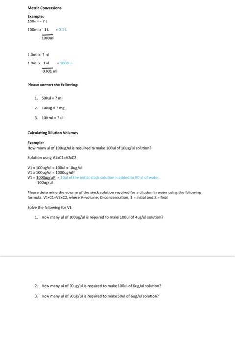 Solved Metric Conversions Example: 100ml? 100mx 11011 1000ml | Chegg.com