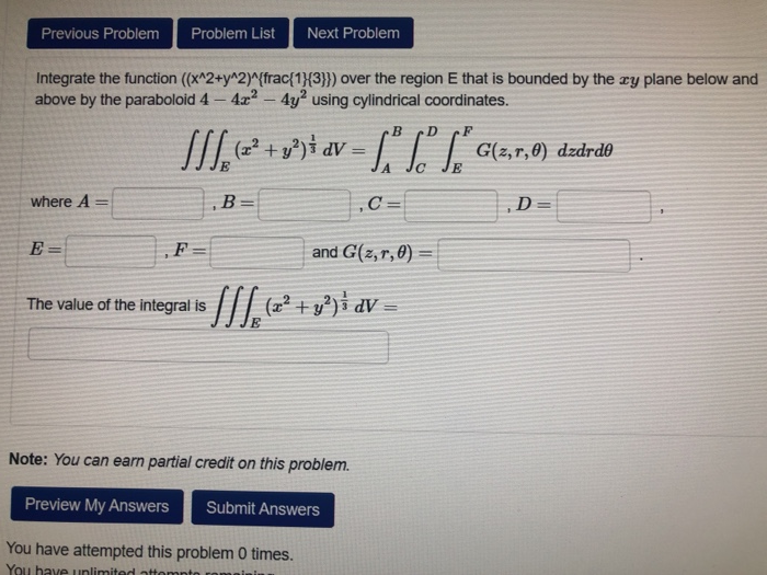 Solved Previous Problem Problem List Next Problem Integrate | Chegg.com